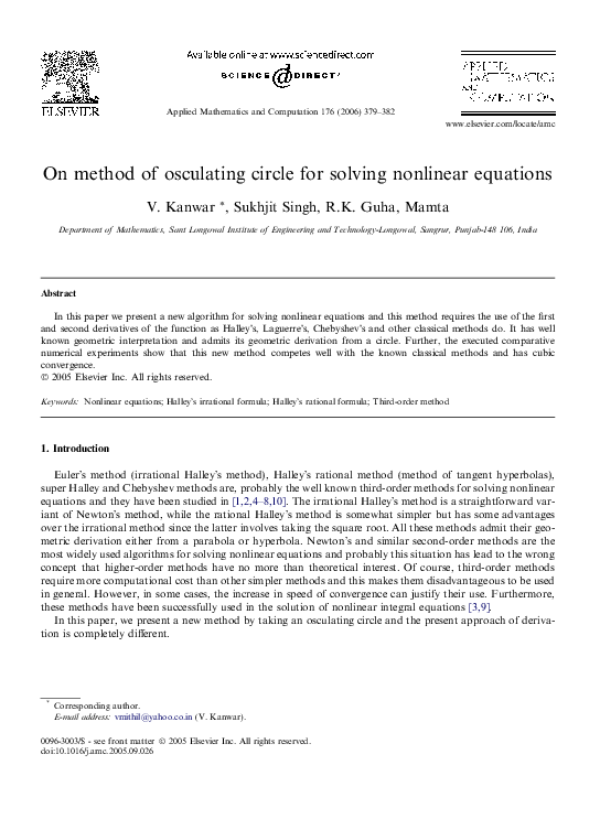 (PDF) On method of osculating circle for solving nonlinear equations