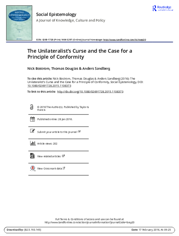 (PDF) The Unilateralist's Curse and the Case for a Principle of Conformity
