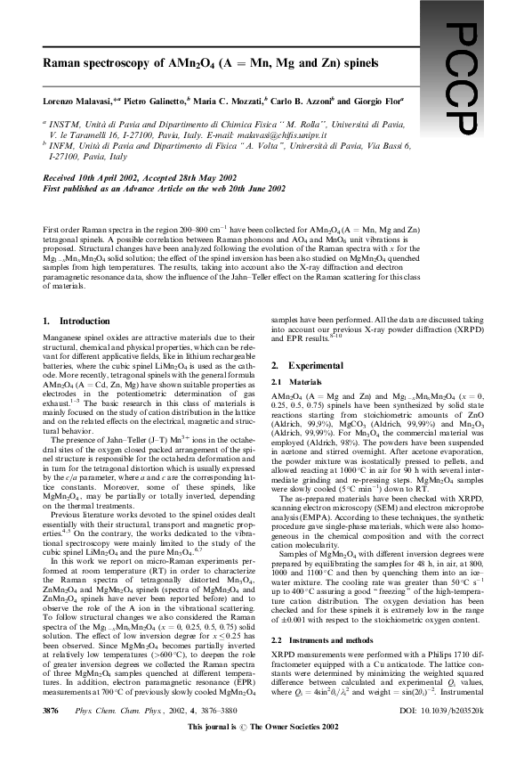 (PDF) Raman spectroscopy of AMn2O4 (A = Mn, Mg and Zn) spinels