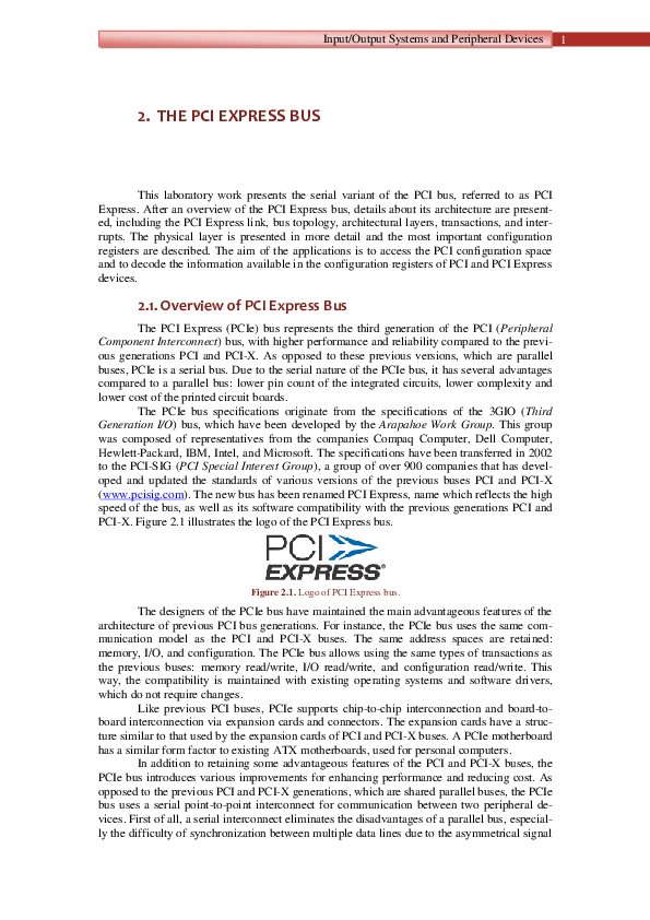 (PDF) Input/Output Systems and Peripheral Devices 2. THE PCI EXPRESS BUS
