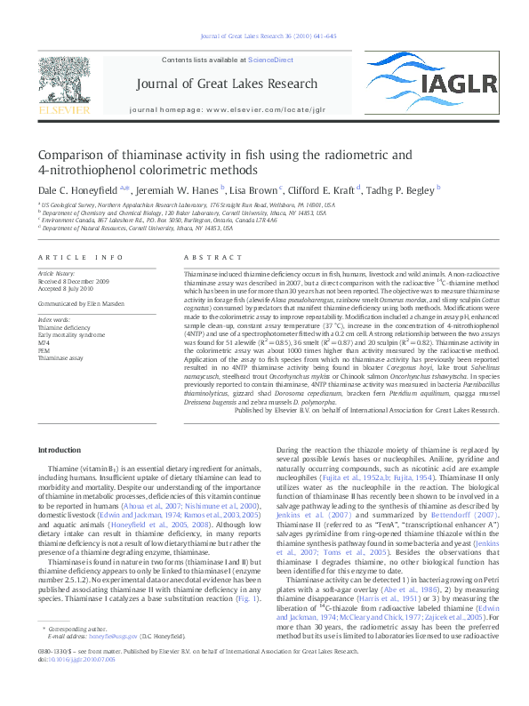 (PDF) Comparison of thiaminase activity in fish using the radiometric ...