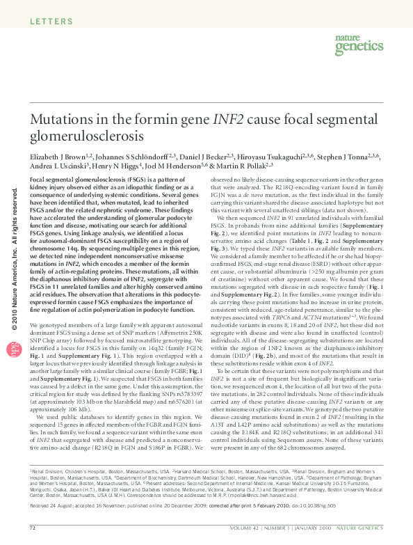 (PDF) Mutations in the formin gene INF2 cause focal segmental ...