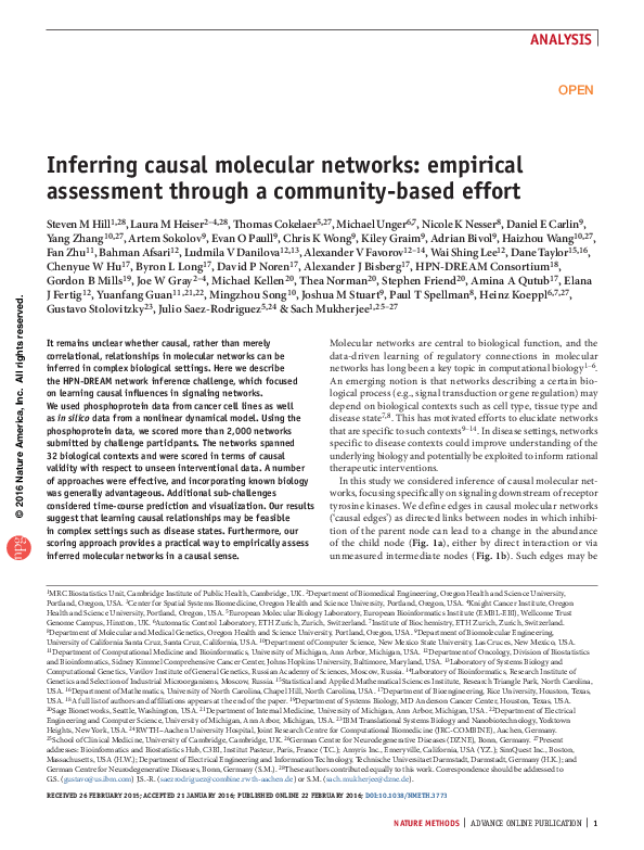 (PDF) Inferring causal molecular networks: empirical assessment through a community-based effort