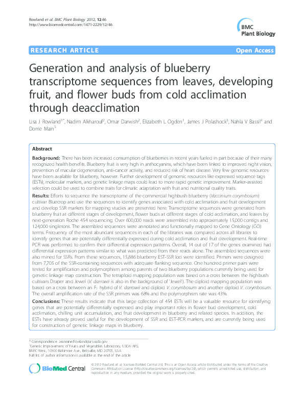 (PDF) Generation and analysis of blueberry transcriptome sequences from ...