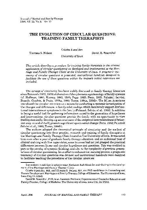 (PDF) The evolution of circular questions: Training family therapists
