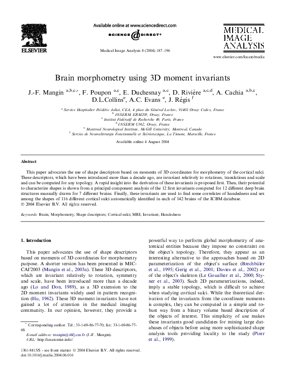 (PDF) Brain morphometry using 3D moment invariants