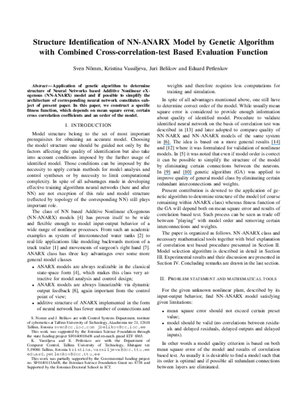 (PDF) Structure identification of NN-ANARX model by genetic algorithm with combined cross ...