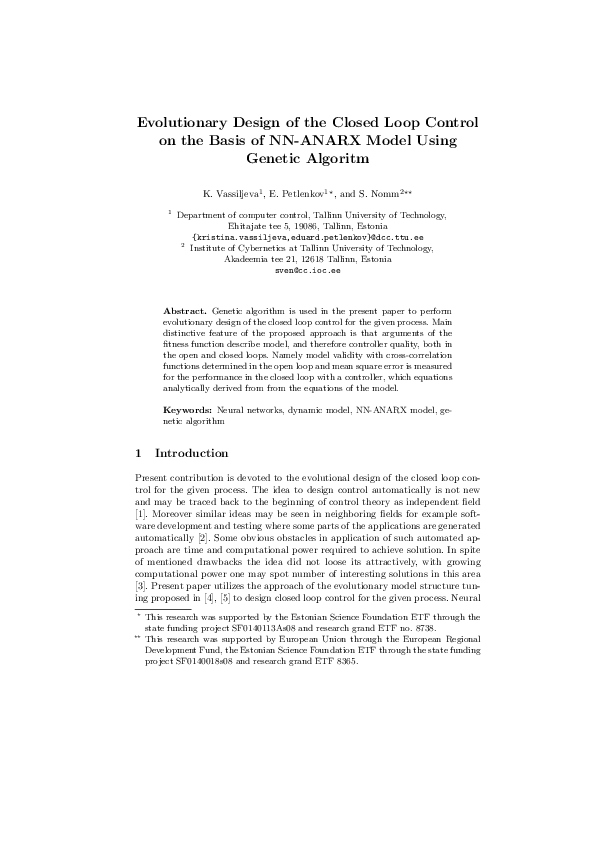 Pdf Evolutionary Design Of The Closed Loop Control On The Basis Of Nn Anarx Model Using