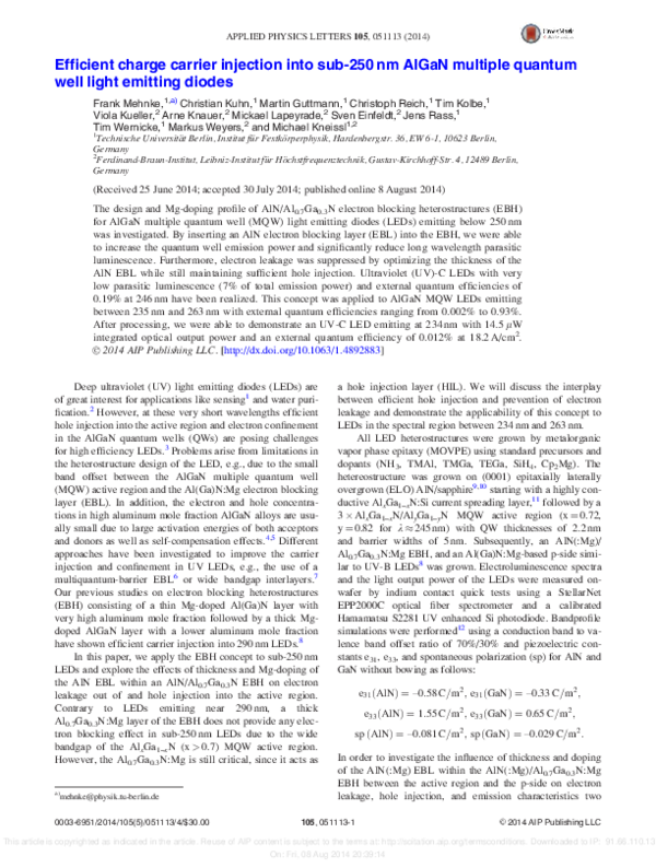 (PDF) Efficient charge carrier injection into sub-250 nm AlGaN multiple quantum well light ...