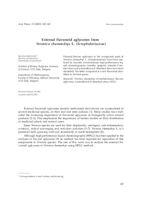 (PDF) External flavonoid aglycones from Veronica chamaedrys L ...
