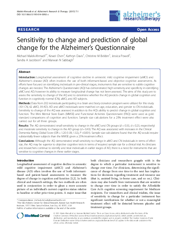 (PDF) Sensitivity to change and prediction of global change for the ...