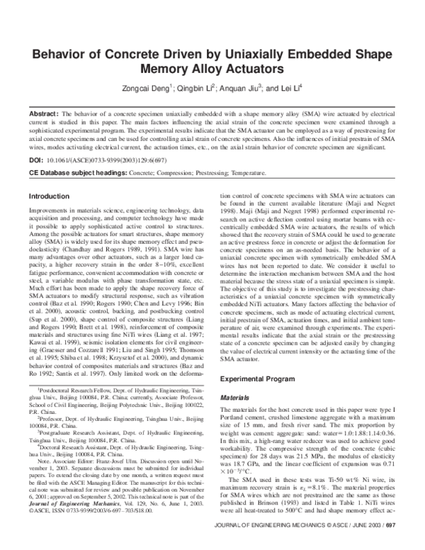 (PDF) Behavior of concrete beam with embedded shape memory alloy wires