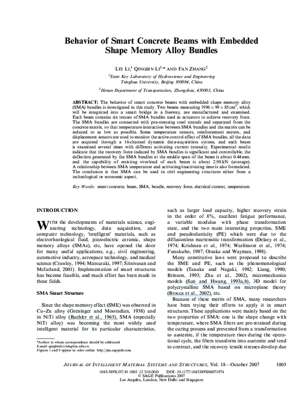 (PDF) Behavior of Smart Concrete Beams with Embedded Shape Memory Alloy Bundles