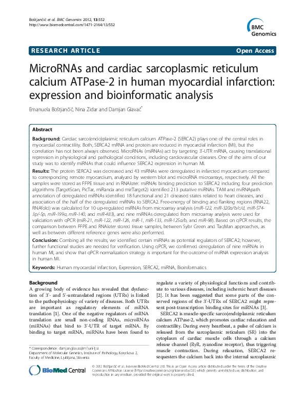 (PDF) MicroRNAs and cardiac sarcoplasmic reticulum calcium ATPase-2 in ...