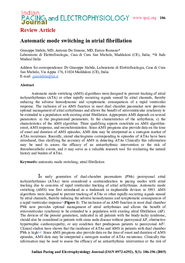 Pdf Automatic Mode Switching In Atrial Fibrillation