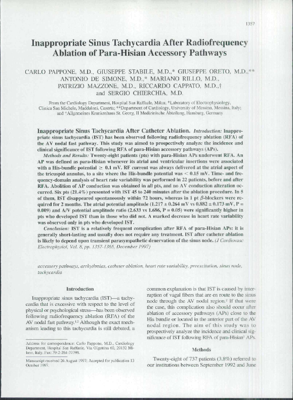 (PDF) Inappropriate Sinus Tachycardia After Radiofrequency Ablation of Para-Hisian Accessory ...