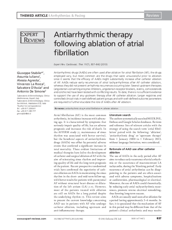 (PDF) Antiarrhythmic therapy following ablation of atrial fibrillation