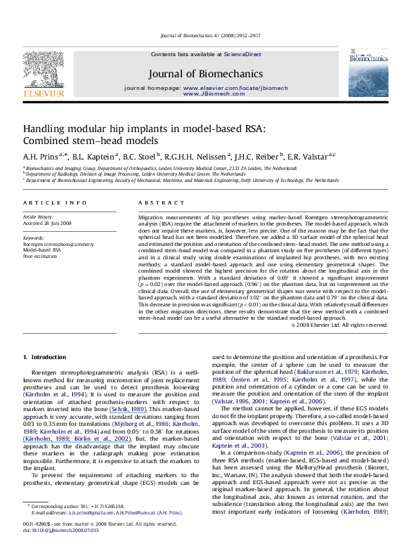 (PDF) Handling modular hip implants in model-based RSA: Combined stem ...