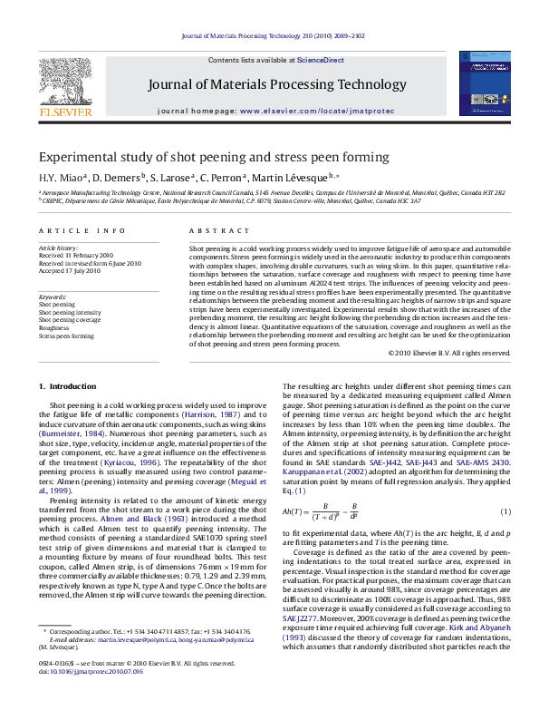 (PDF) Experimental study of shot peening and stress peen forming