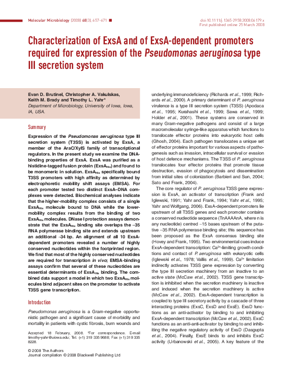 (PDF) Characterization of ExsA and of ExsA-dependent promoters required for expression of the ...