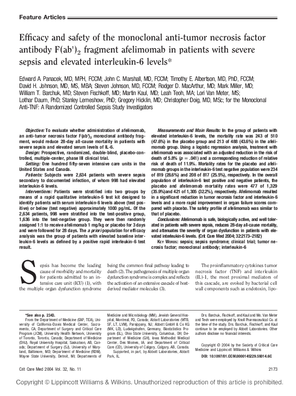 (PDF) Efficacy and safety of the monoclonal anti-tumor necrosis factor antibody F(ab')2 fragment ...