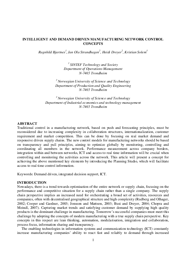 (PDF) Intelligent and Demand Driven Manufacturing Network Control Concepts