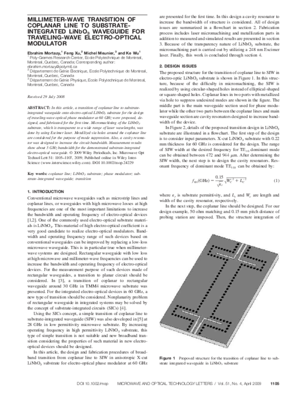 (PDF) Millimeter-wave transition of coplanar line to substrate-integrated LiNbO 3 waveguide for ...