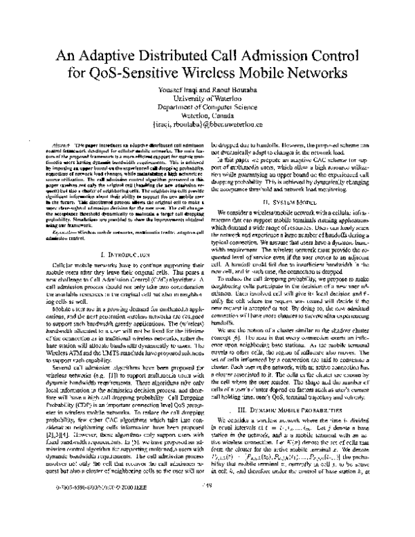 Pdf An Adaptive Distributed Call Admission Control For Qos Sensitive