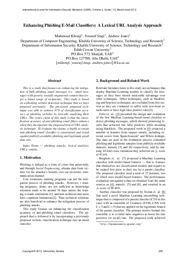 (PDF) Enhancing Phishing E-Mail Classifiers: A Lexical URL Analysis ...