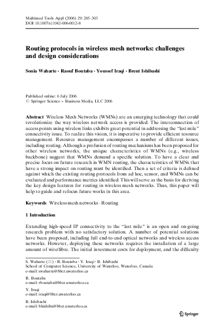 Pdf Routing Protocols In Wireless Mesh Networks Challenges And