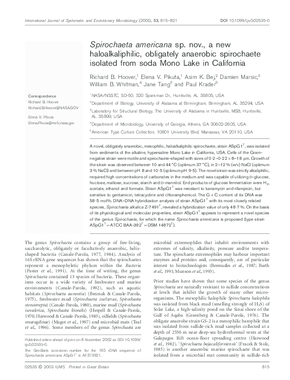 (PDF) Spirochaeta americana sp. nov., a new haloalkaliphilic ...