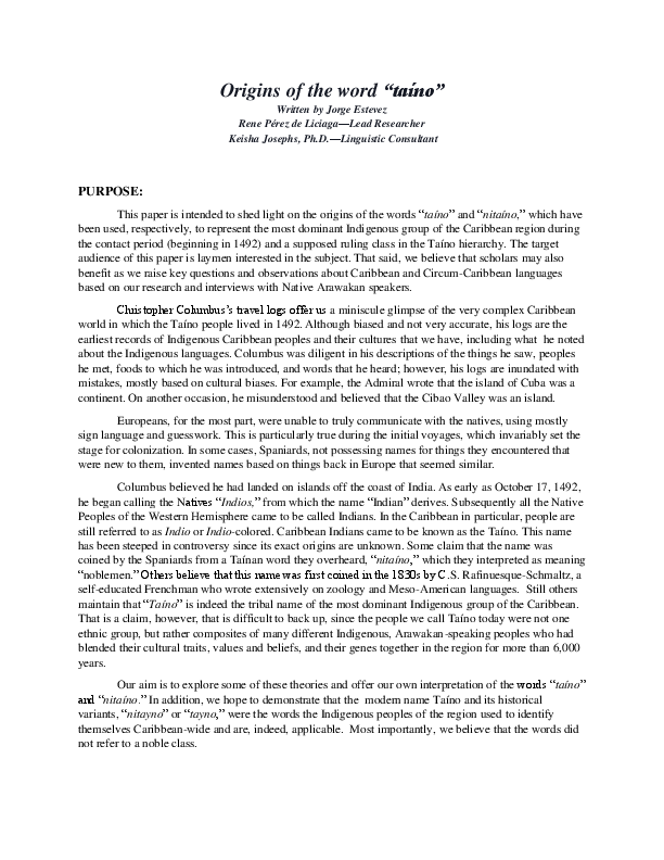 (PDF) Origins of the word TAINO edited LG (2)