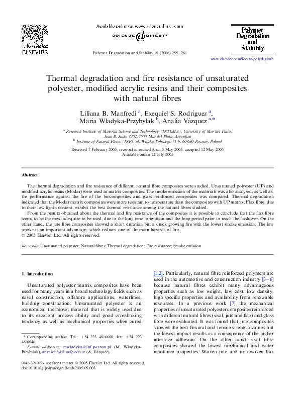 (PDF) Thermal degradation and fire resistance of unsaturated polyester ...