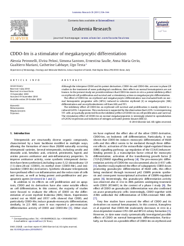 (PDF) CDDO-Im is a stimulator of megakaryocytic differentiation
