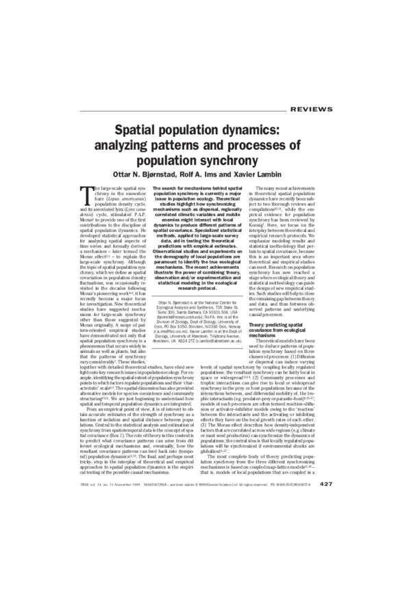 Pdf Spatial Population Dynamics Analyzing Patterns And Processes Of Population Synchrony