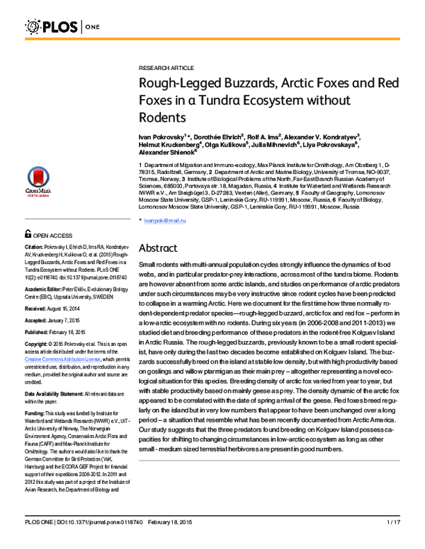 (PDF) Rough-Legged Buzzards, Arctic Foxes and Red Foxes in a Tundra Ecosystem without Rodents