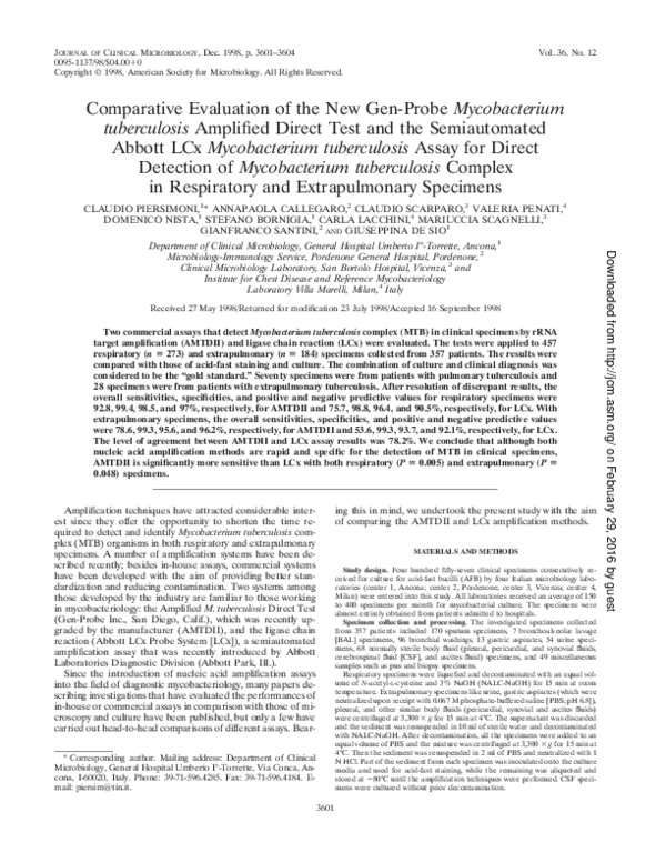 (PDF) Comparative evaluation of the new gen-probe Mycobacterium ...