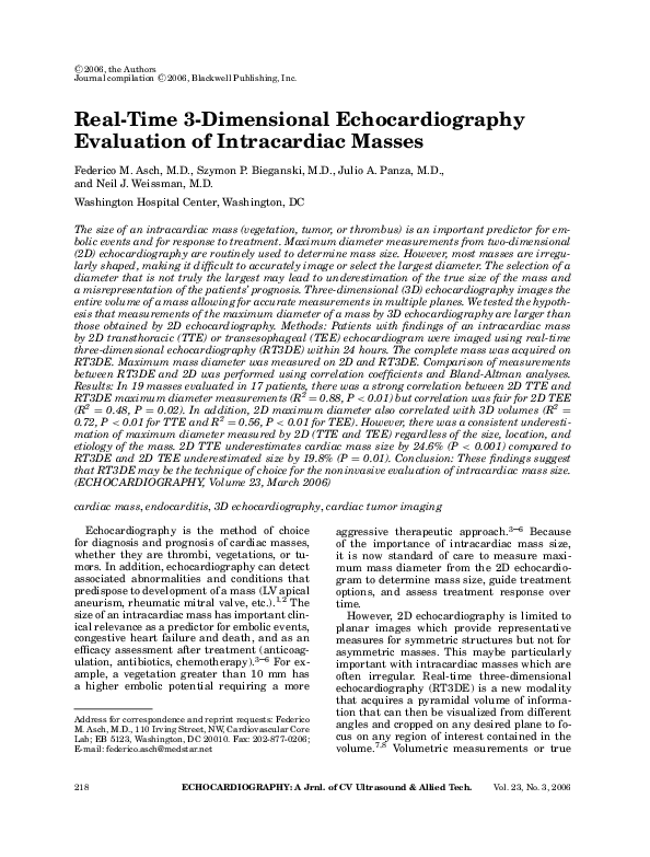 (PDF) Incremental Value of Live/Real Time Three‐Dimensional Transthoracic Echocardiography in ...