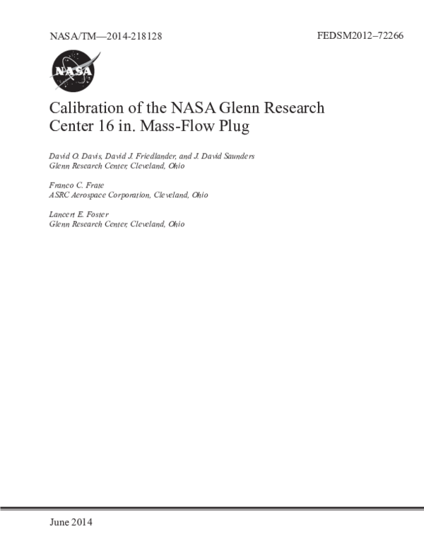 (PDF) Calibration of the NASA GRC 16″ Mass-Flow Plug