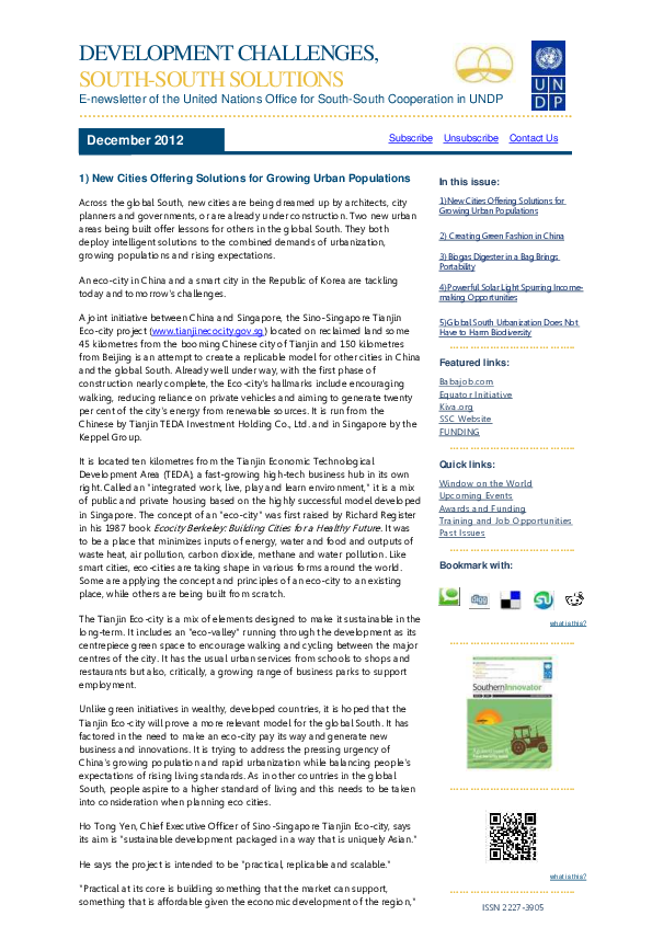 (PDF) Development Challenges, South-South Solutions: December 2012 Issue