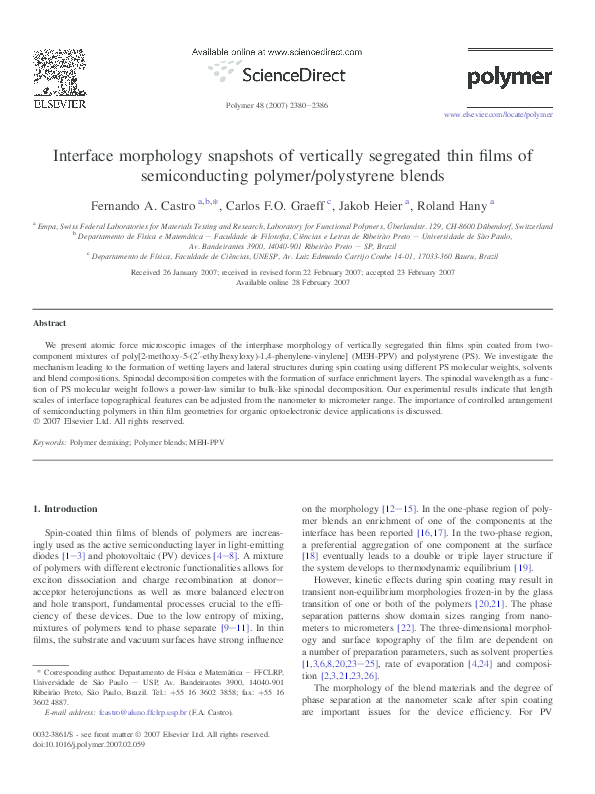 (PDF) Interface morphology snapshots of vertically segregated thin ...