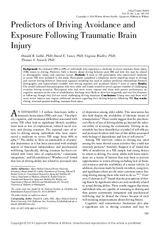 (PDF) Driving After Traumatic Brain Injury: Closing the Gap Between ...