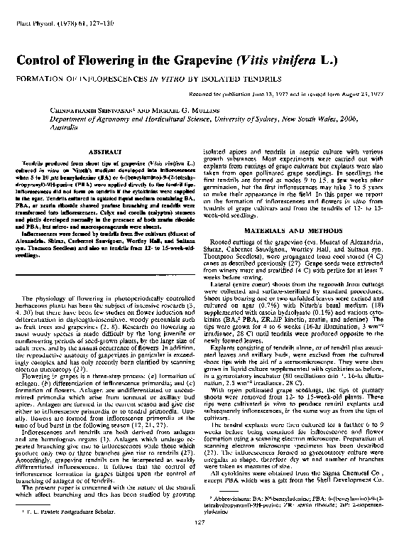 (PDF) Control of Flowering in the Grapevine (Vitis vinifera L ...