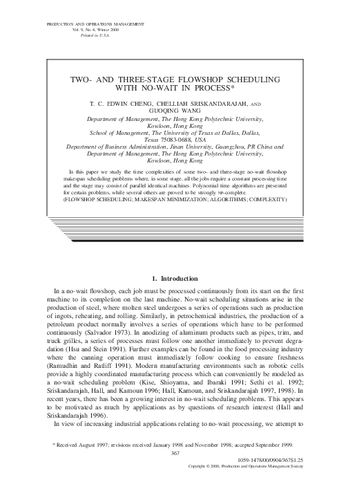 Pdf Two And Three Stage Flowshop Scheduling With No Wait In Process T C E Cheng