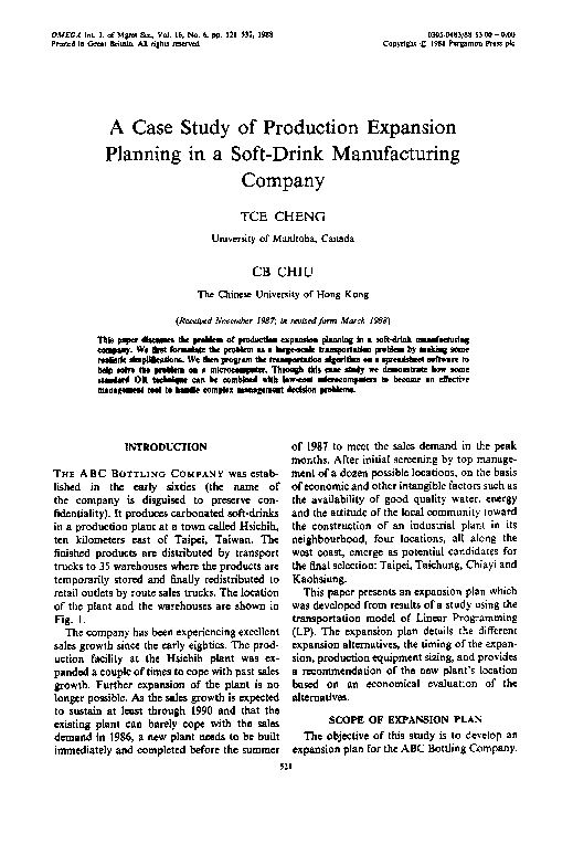 (PDF) A case study of production expansion planning in a soft-drink ...