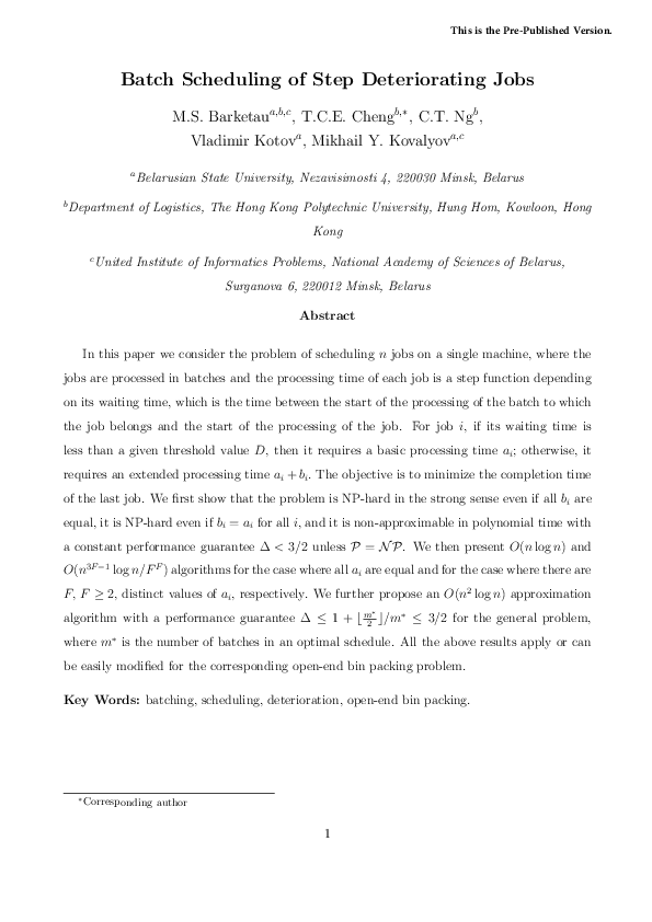 Pdf Batch Scheduling Of Step Deteriorating Jobs