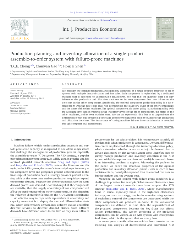 (PDF) Production planning and inventory allocation of a single-product ...