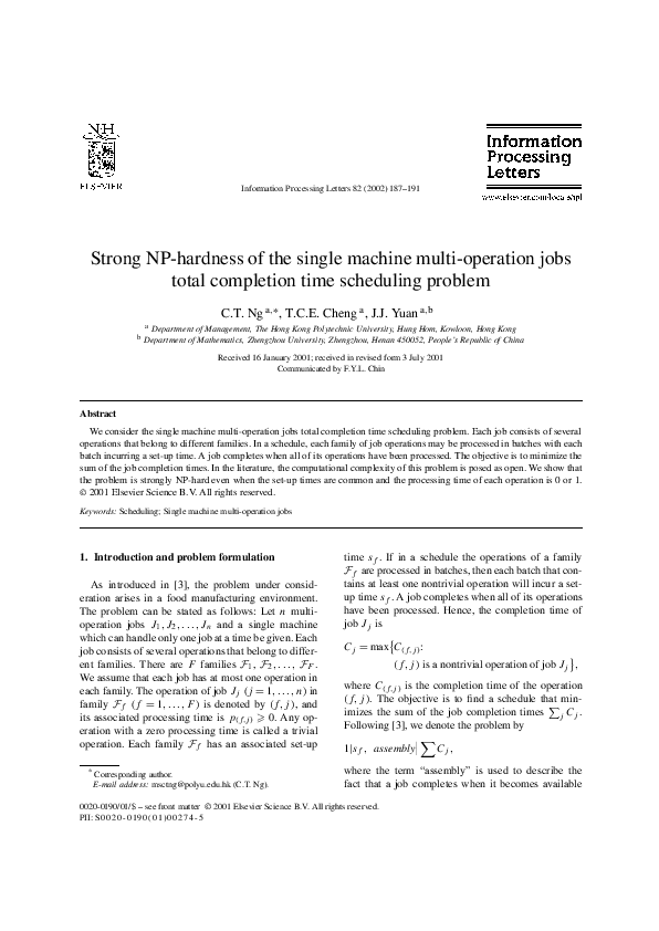 (PDF) Strong NP-hardness of the single machine multi-operation jobs total completion time ...