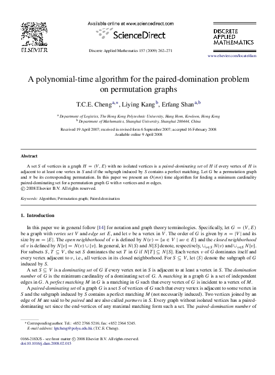 Pdf A Polynomial Time Algorithm For The Paired Domination Problem On