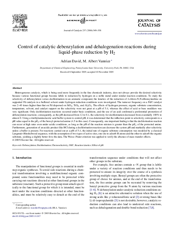 (PDF) Control of catalytic debenzylation and dehalogenation reactions ...